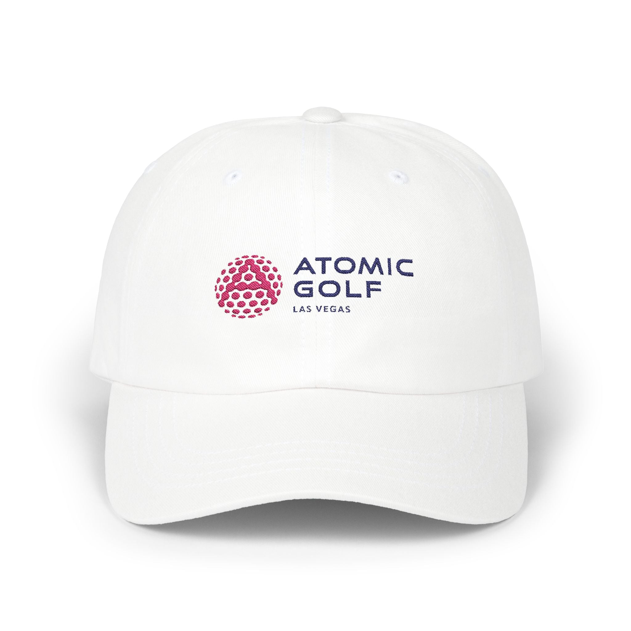 Atomic Golf Classic Dad Cap - White Adjustable Hat for Golf Lovers
